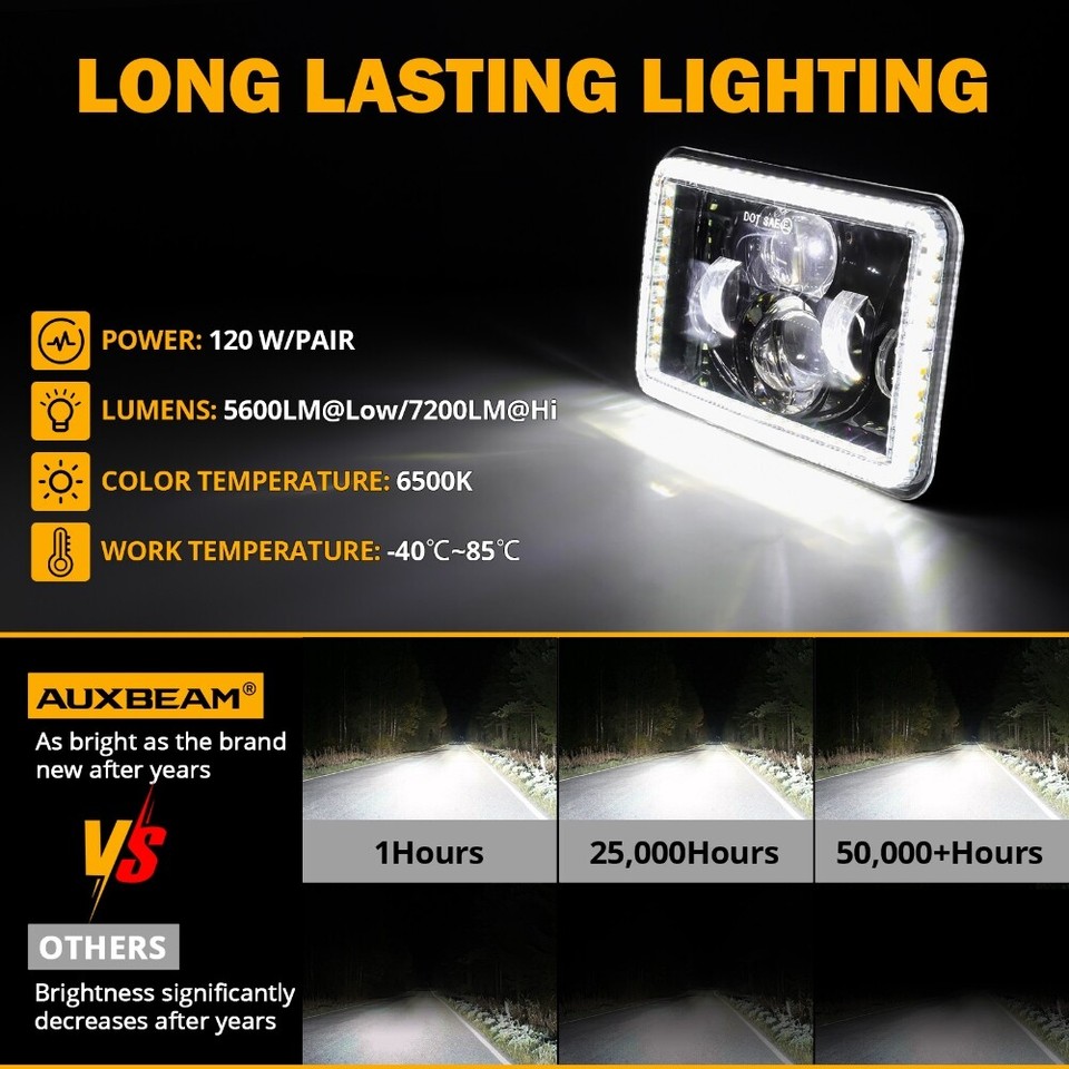 4PCS 4x6" inch LED Headlights Hi-Lo Beam H4 For Chevrolet Monte Carlo ...