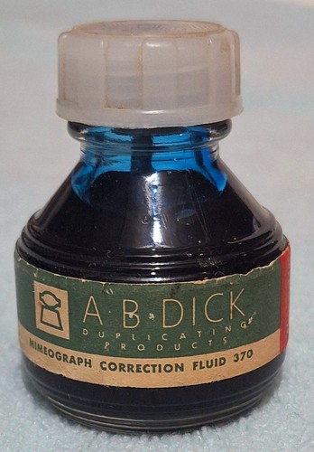 Vintage A.B. Dick #370 Mimeograph Correction Fluid, 1 Ounce Glass ...