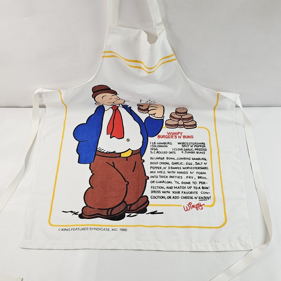 Vintage 1980 Popeye WIMPY Cooking Apron Burgers n Buns Recipe Sailor ...