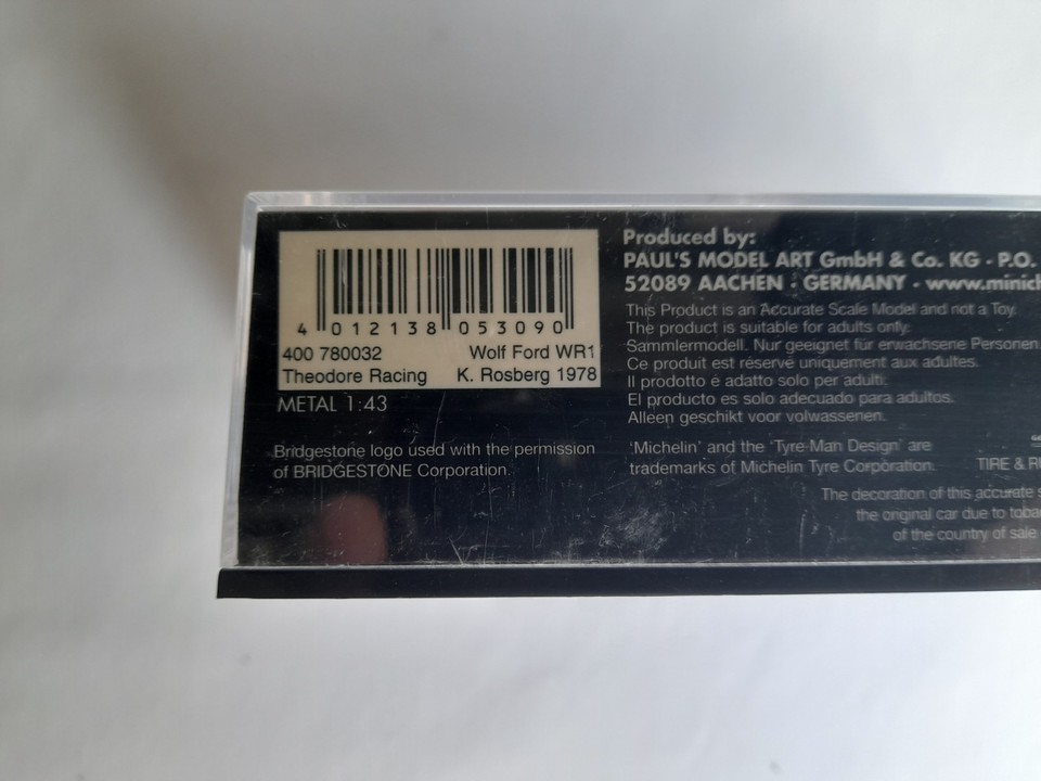 MINICHAMPS 400780032 Theodore Wolf WR1 Ford Cosworth 1978 Keke ROSBERG ...