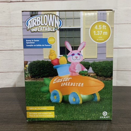 Gemmy Inflatable Airblown Easter Speedster Bunny Rabbit in Carrot Car 4 ...