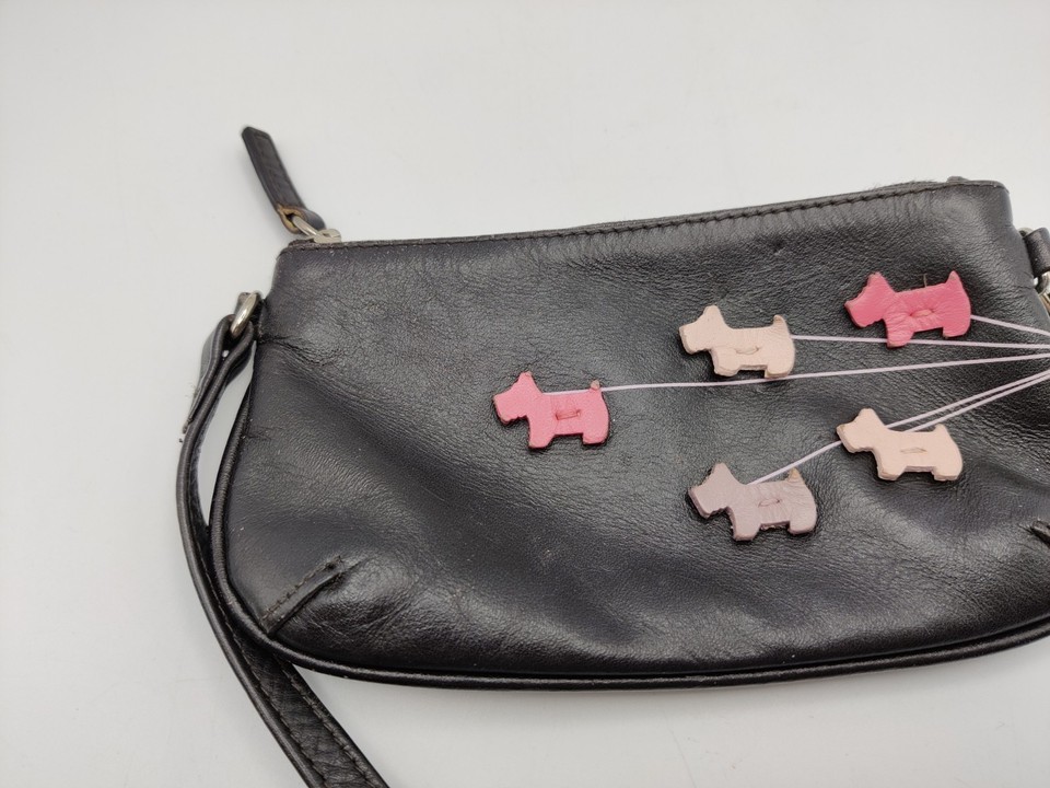 Radley Leather Small Black Radley Dogs Wristlet Purse Bag 18x10cm Size ...