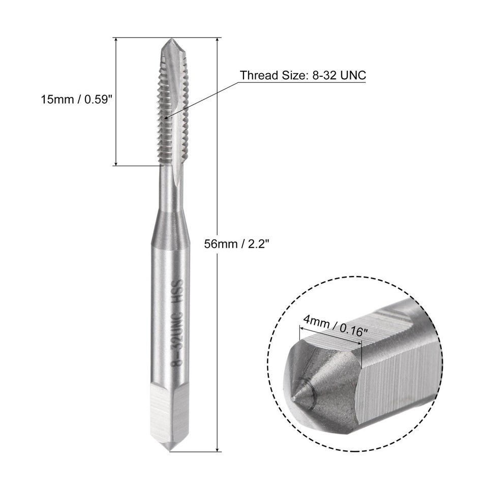 8-32 UNC High Speed Steel Uncoated Machine 3 Flutes Spiral Point Thread ...
