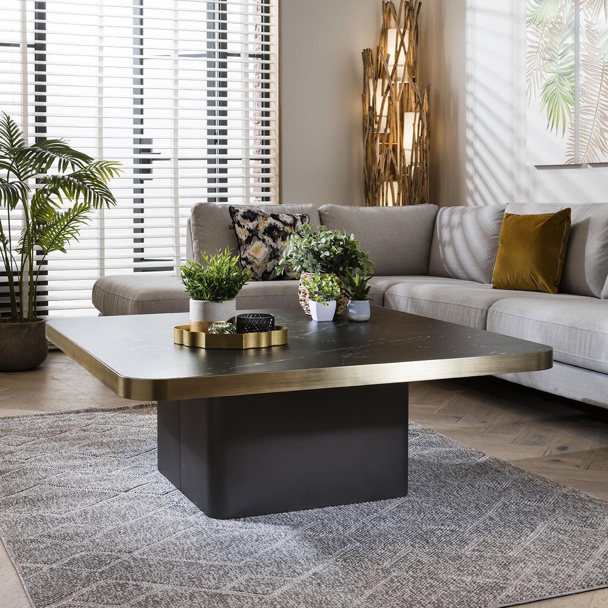 Black Tile Top Coffee Table Transformable Coffee Table In Metal And