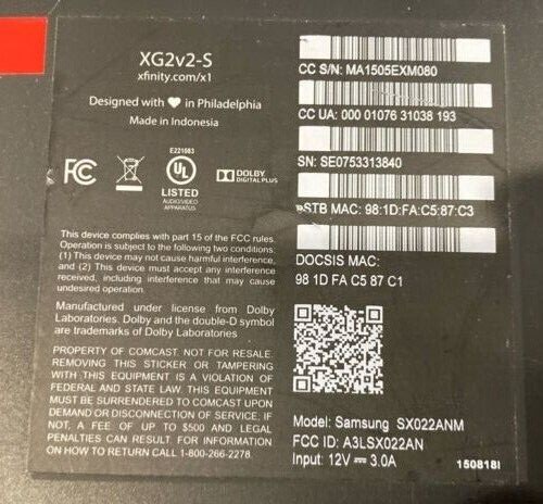 Xfinity XG2V2-S Black HDMI USB Ethernet Port Cable TV Box w/Power ...
