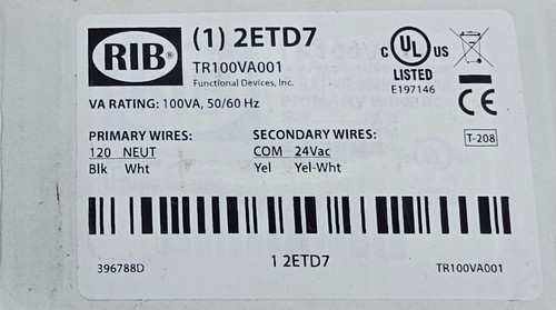 NEW RIB TR100VA001 CONTROL TRANSFORMER 100VA PRI: 120V SEC:24VAC | eBay