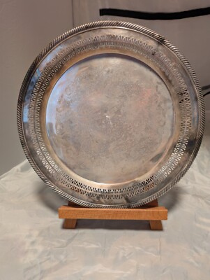 Vintage Silver Plated Serving Platter 12” Diameter Round- Beautiful but ...