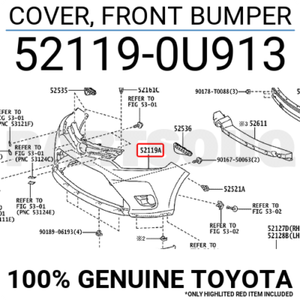 521190U913 Genuine Toyota COVER, FRONT BUMPER 52119-0U913 | eBay