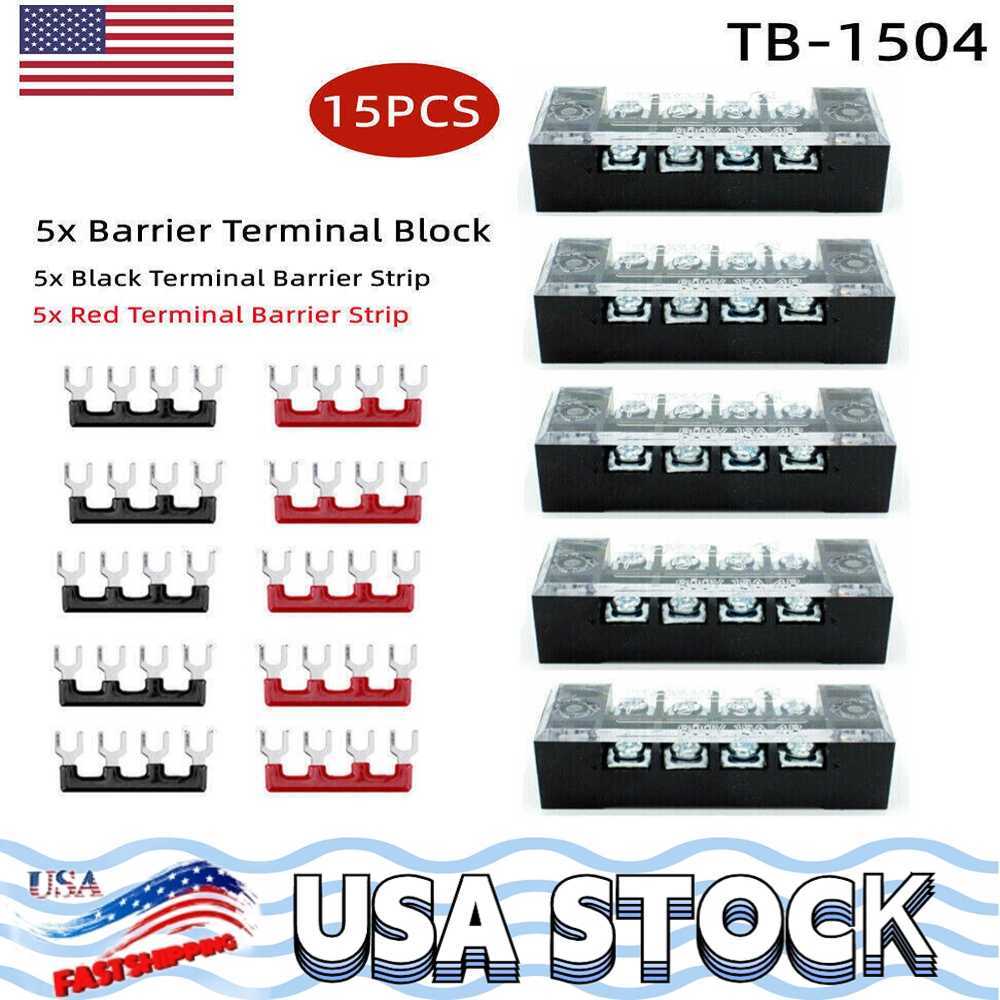5 Set 600V 15A Dual Row 4 Position Screws Terminal Electric Barrier ...