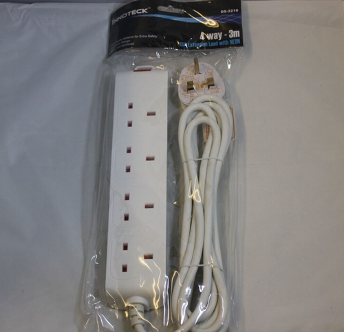 4 way Main SOCKET EXTENSION LEAD CABLE Neon 3M 13A Heavy Duty Top ...