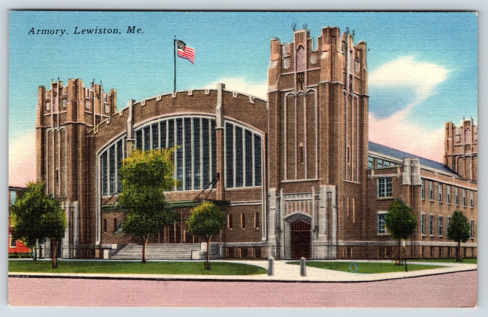 Postcard ME Lewiston Maine Armory Linen | eBay