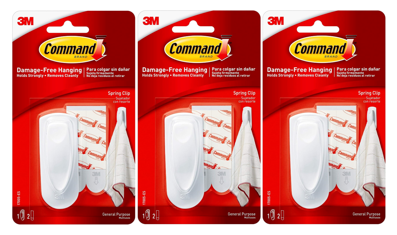 Command Spring Clips Adhesive Damage Free Hang, 1 Clip 2 Strips 3 Pack ...
