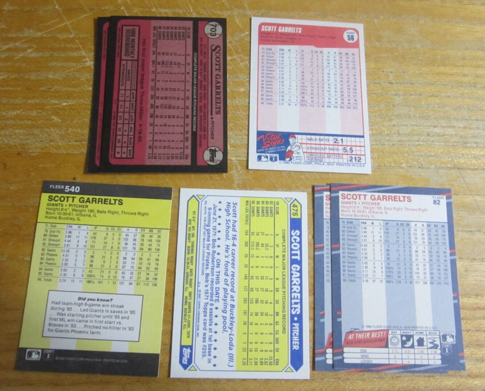 Scott Garrelts Lot of 7 Trading Cards MLB Baseball San Francisco Giants ...