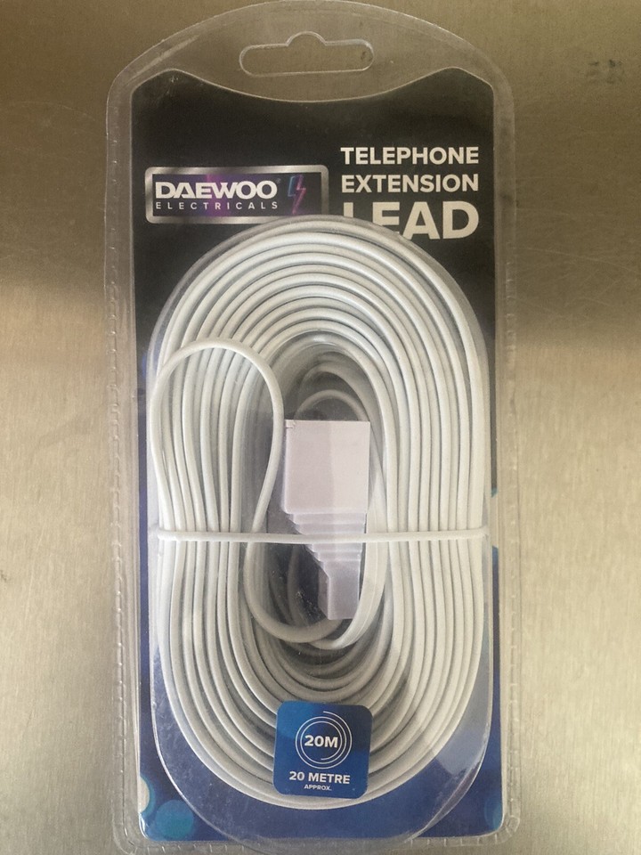 20m Long Flat Slimline Telephone Phone Line Extension Cable BT Virgin ...