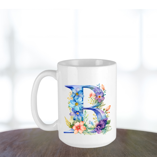 FLORAL Monogram Mug Personalized Name Coffee Cup Initial Letter 11 fl ...