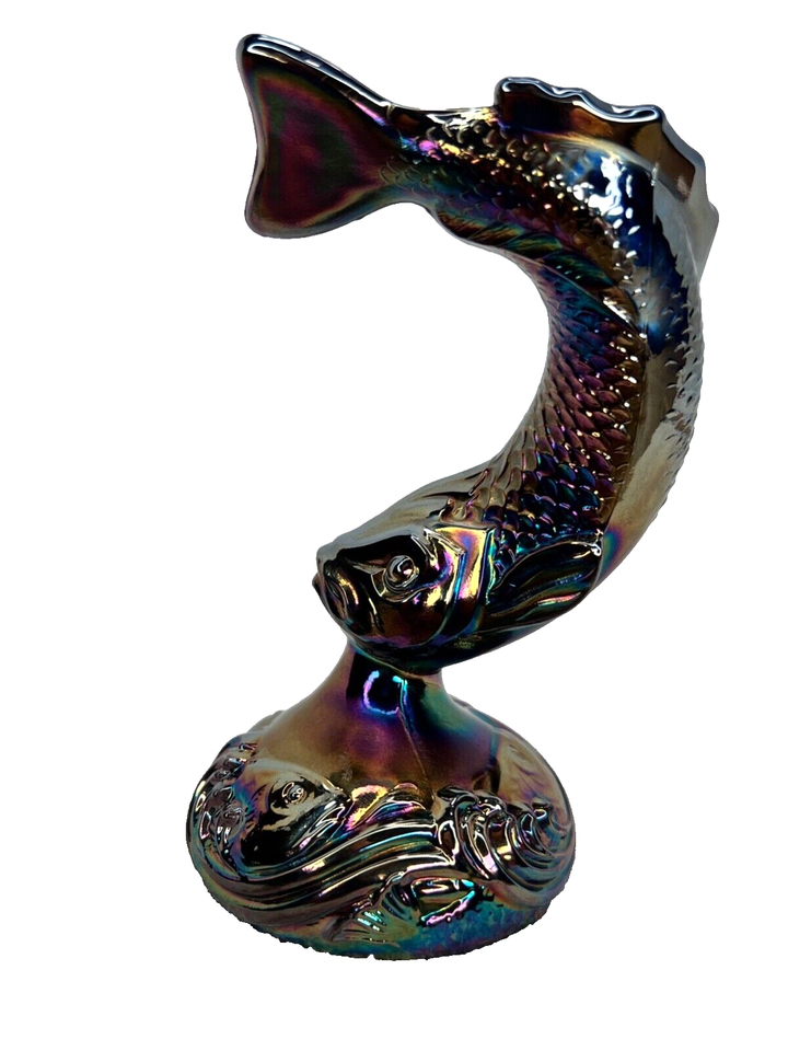 Fenton Black Carnival Glass Jumping Trout Fish Paperweight - 5" | eBay