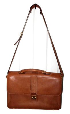 Bellino Combination Lock Tan Leather Briefcase Shoulder Strap Organizer ...