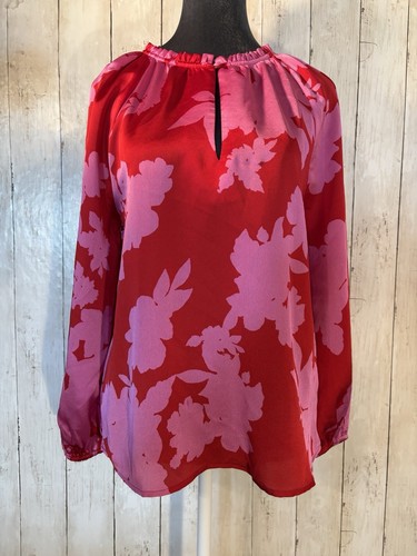 Sugar Lips Burning Love Split Neck Satin Blouse SZ XS Long Sleeve ...