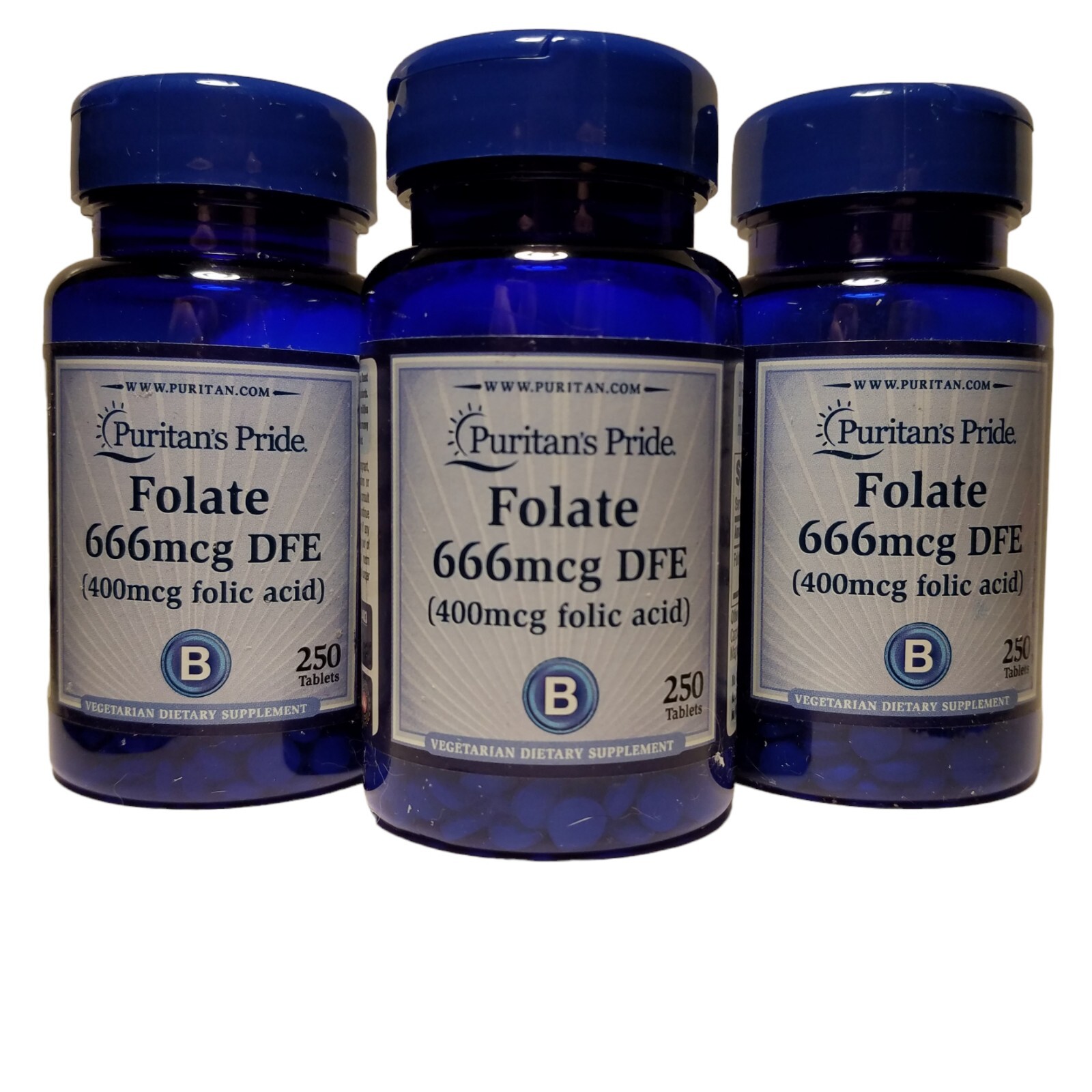 Puritan's Pride FOLATE 666 mcg DFE (Folic Acid 400 mcg) 3 x 250=750 ...