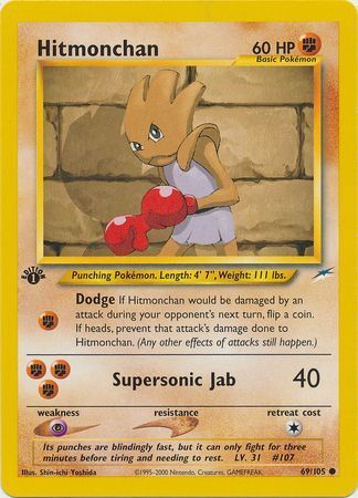 Hitmonchan - 69/105 - Common 1st Edition Near Mint Neo Destiny Pokemon ...
