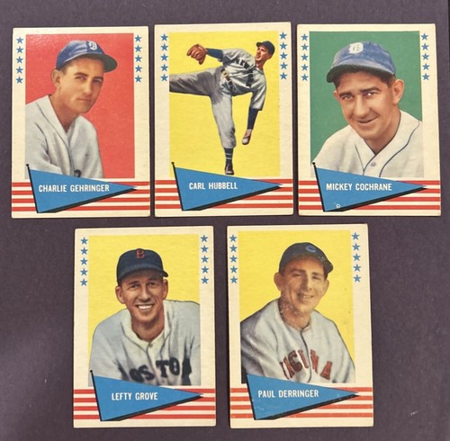 (Lot of 5) 1961 Fleer - Hubbell, Gehringer, Cochrane, Grove, Derringer ...