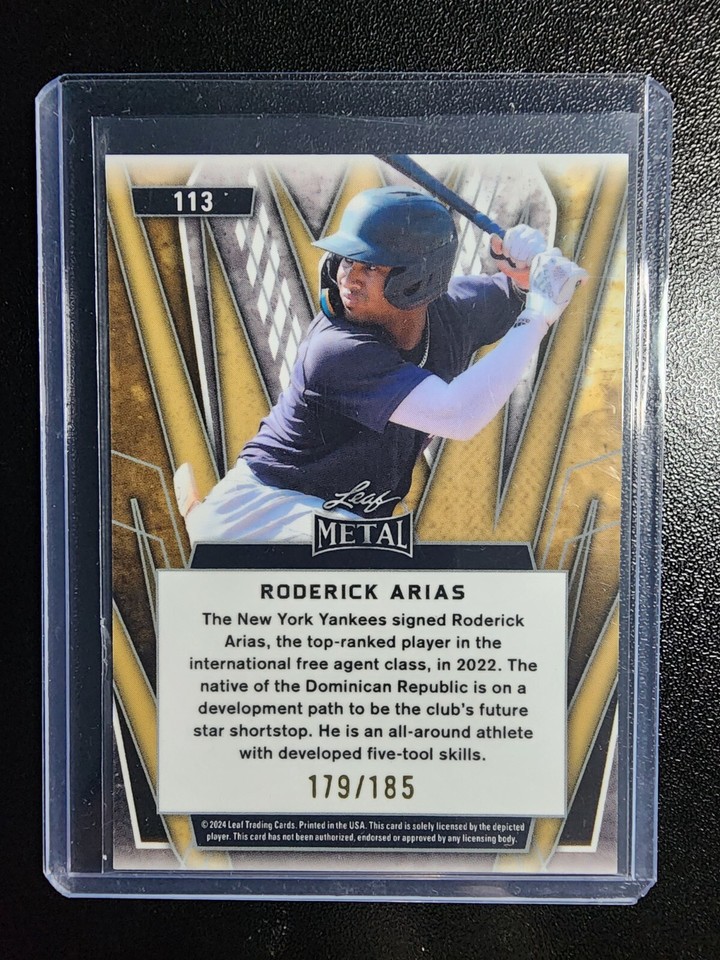 RODERICK ARIAS 2024 Leaf Metal Baseball SILVER #179/185 NEW YORK ...