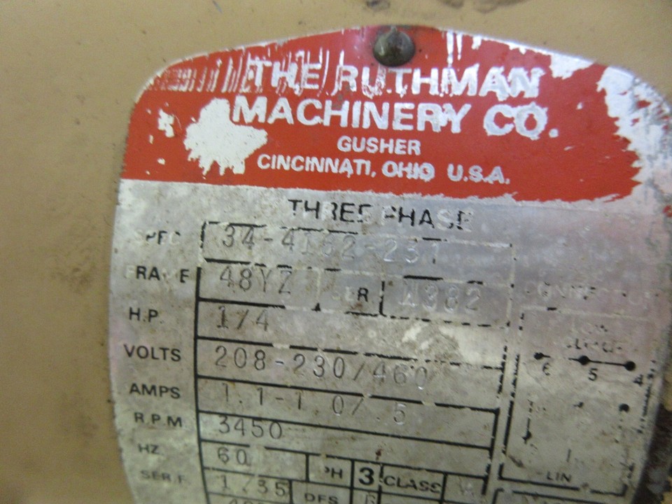 THE RUTHMAN CNC MILL OIL COOLANT PUMP 34-4162-231 48YZ 9025-XL GUSHER ...