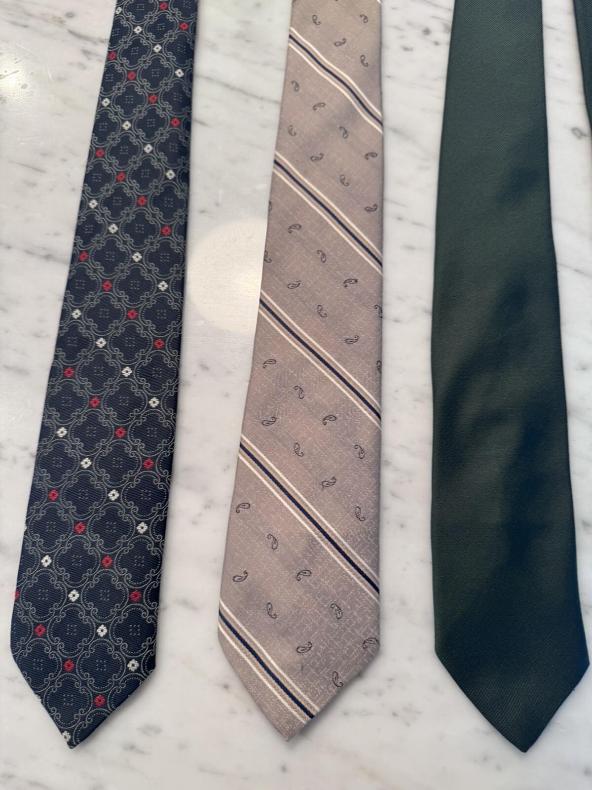 Roster Lot of 3 Ties Length 57-58” X 3” Solid Green, Blue, Beige Design ...