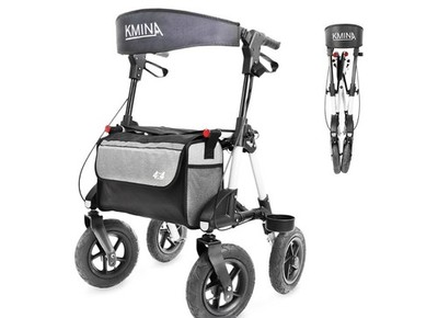 Kmina All Terrain 4 Wheel Walker with Seat, Folding Rollator with Large ...