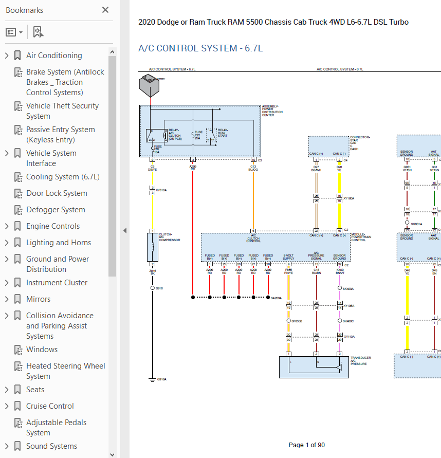Dodge RAM 5500 2020 Color Wiring Diagram Schematic L6 6.7L DSL 4WD pdf ...