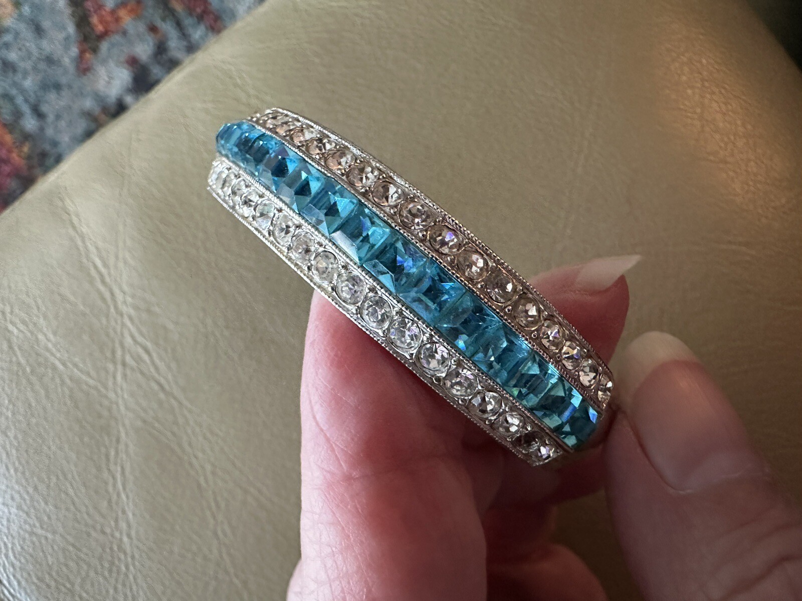 Vintage ORA Clear & Blue Channel Set Rhinestone Bangl… - Gem