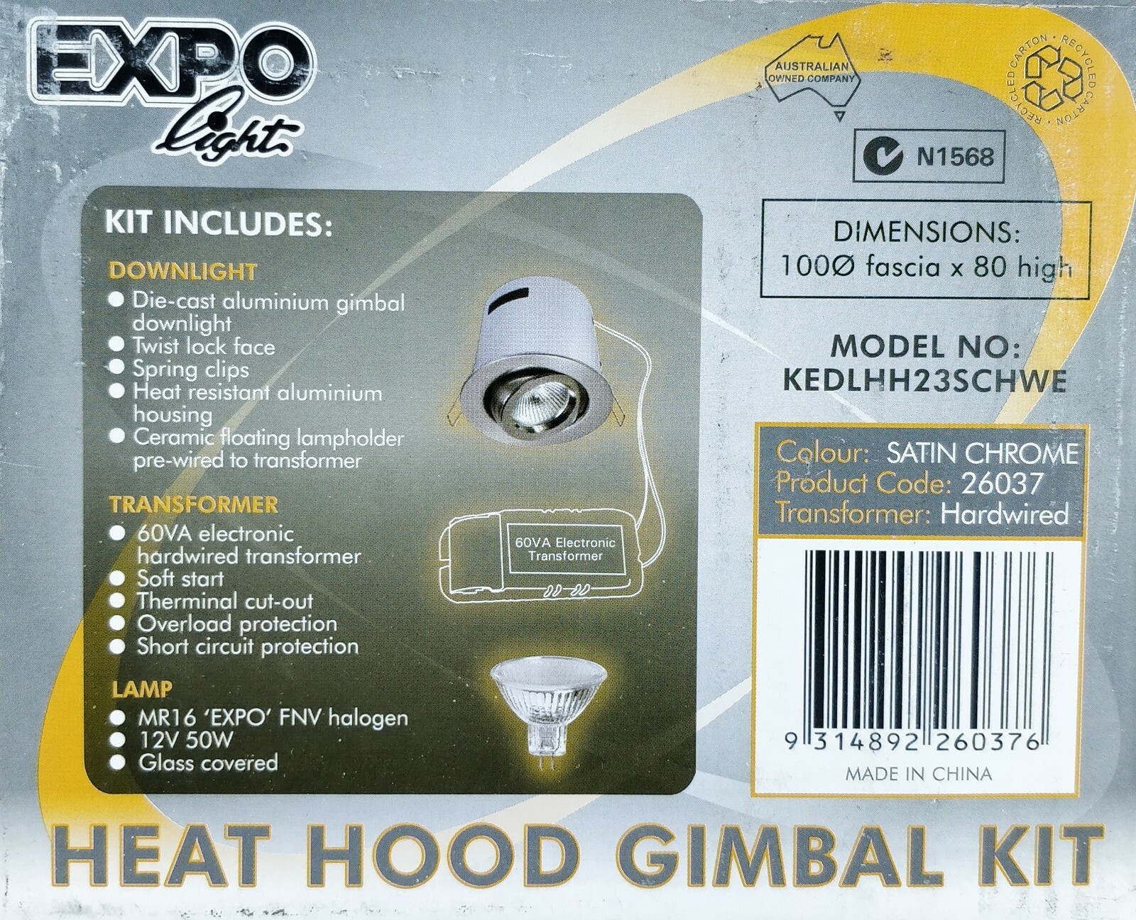 2 x Satin Chrome Round Gimble Downlight Kits w Heat Hood 12V 50W MR16 ...