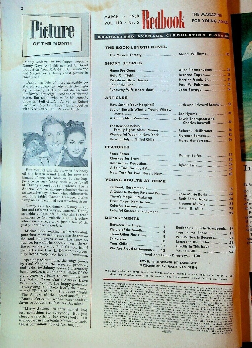 Redbook Magazine March 1958 Lauren Bacall Richard Colvin Cox ...