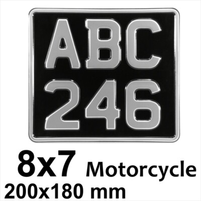 8x7 6-Digit Black and Silver Motorcycle Bike Pressed metal number plate ...