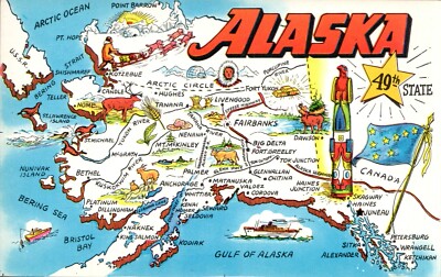 Alaska 49th State Map Pictorial Landmarks Attractions Postcard | eBay