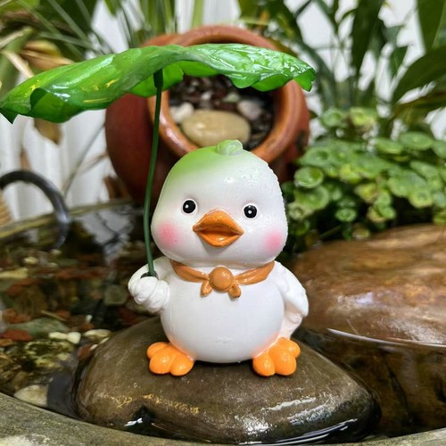 Garden Duck Statue, Cute Duck Figurine Holding Lotus Leaf Umbrella | eBay