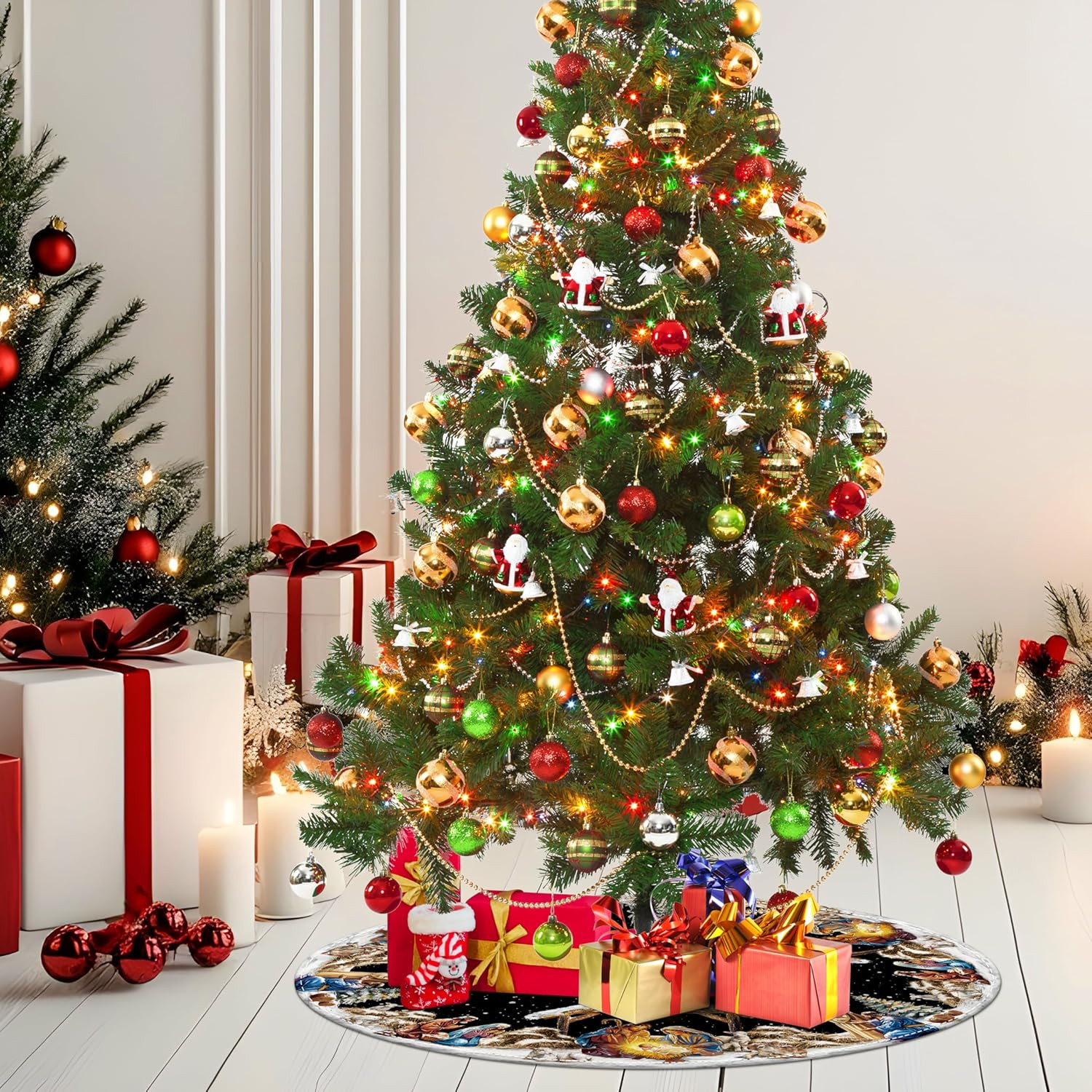 48" Nativity Christmas Tree Skirt Holy Night Black Tree Mat Decor