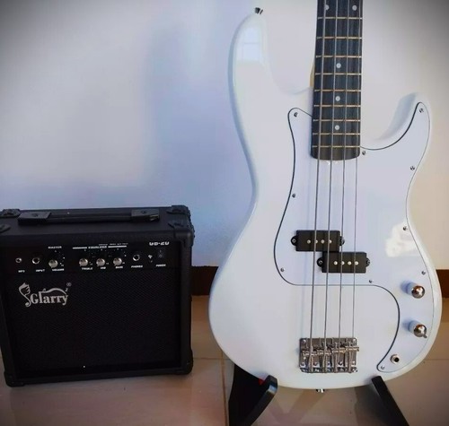 White Electric Bass Guitar and Amp 20-Watt, Full Size Starter Package P ...