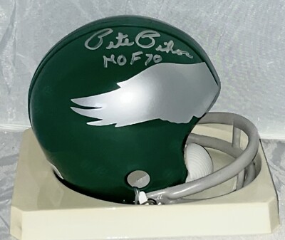 Pete Pihos signed Philadelphia Eagles 2 Bar Throwback mini helmet W ...