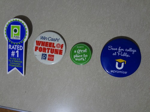 3-PUBLIX PUSHBACK PINS NEW-1 WHEEL OF FORTUNE PUBLIX COCA COLA PIN USED ...
