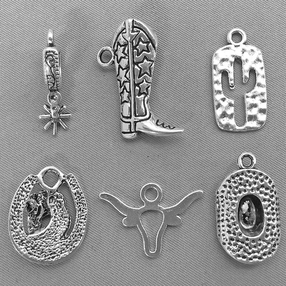 Western Cowgirl Yipee Ki-Yay Charm Bundle Silver Plated Mixed Charms Q6 ...
