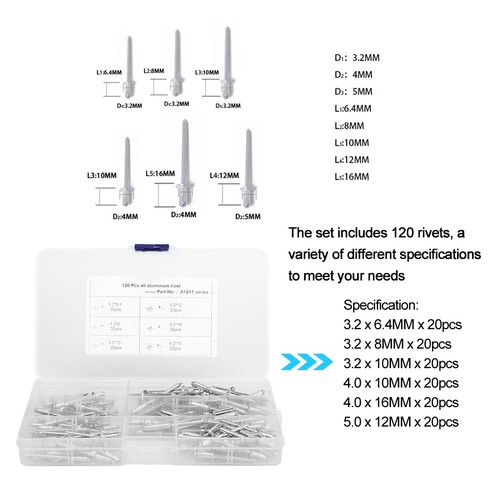 丨120pcs Aluminum Blind Rivets Anti Rust Anti Corrosion Practical Boat ...