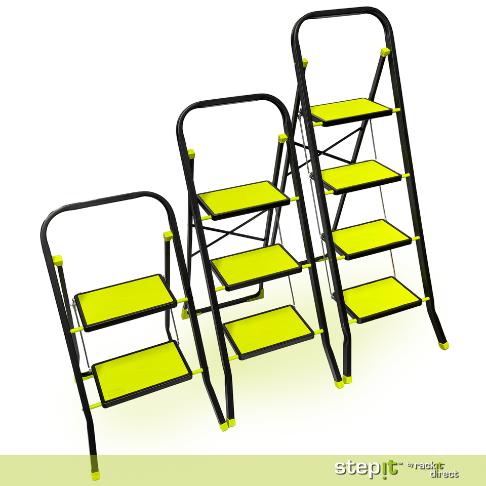2 Step Premium Steel Step Ladder with Anti-Slip Feet, Small Folding ...