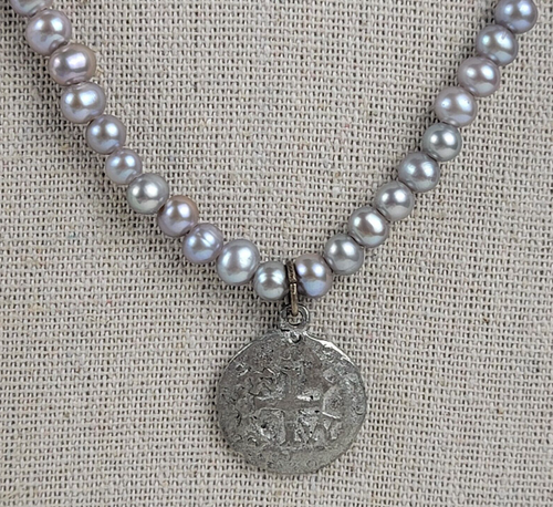 Twenty-Nine Elevan Cross Medal Pendant Natural Gray Pearl Beaded ...