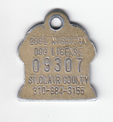2001 ST. CLAIR COUNTY MICHIGAN DOG LICENSE TAG #09307 | eBay