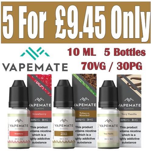5x Vapemate classic vape mate E Liquid 10ml bottles vape juice 70/30 VG ...