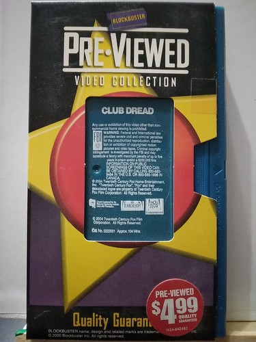 Club Dread (VHS, 2004) Blockbuster PVT [Comedy, Horror, Halloween] | eBay