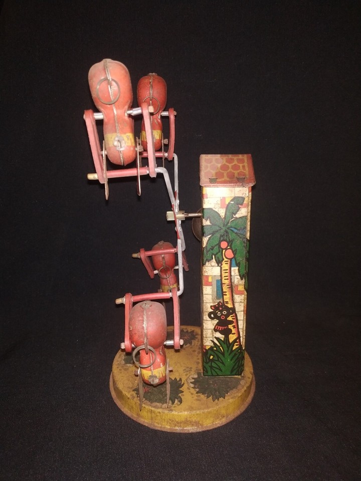 VINTAGE OLD WINDING FERRIS WHEEL LITHO TIN PLATE TOY CAROUSEL UNMARKED ...