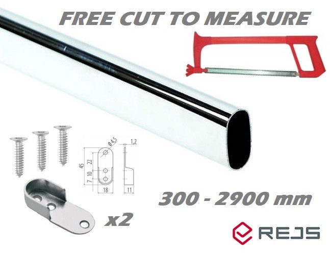 WARDROBE RAIL OVAL CHROME HANGING RAIL ALL SIZES FREE END SUPPORTS ...