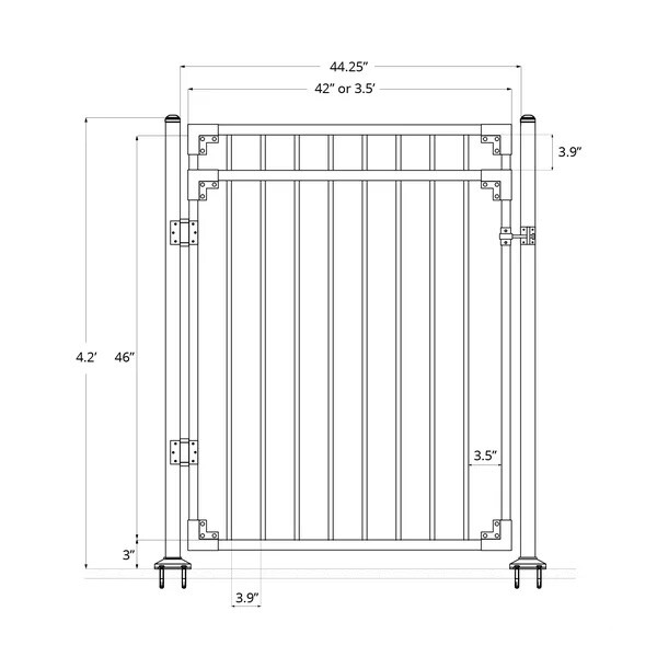 XCEL 4'W x 5'H Gate Kit Black Ornamental Steel 3 Rail Flat Top and ...